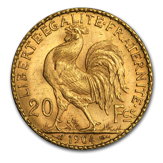 1904 France Gold 20 Francs Rooster BU Coin For Sale | 20 Franc French Gold Coins | APMEX